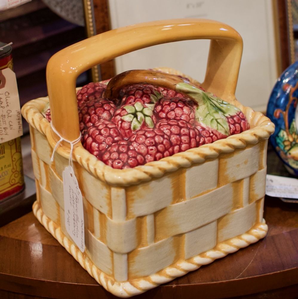 Shop French majolica lidded raspberry basket | Hunt & Gather