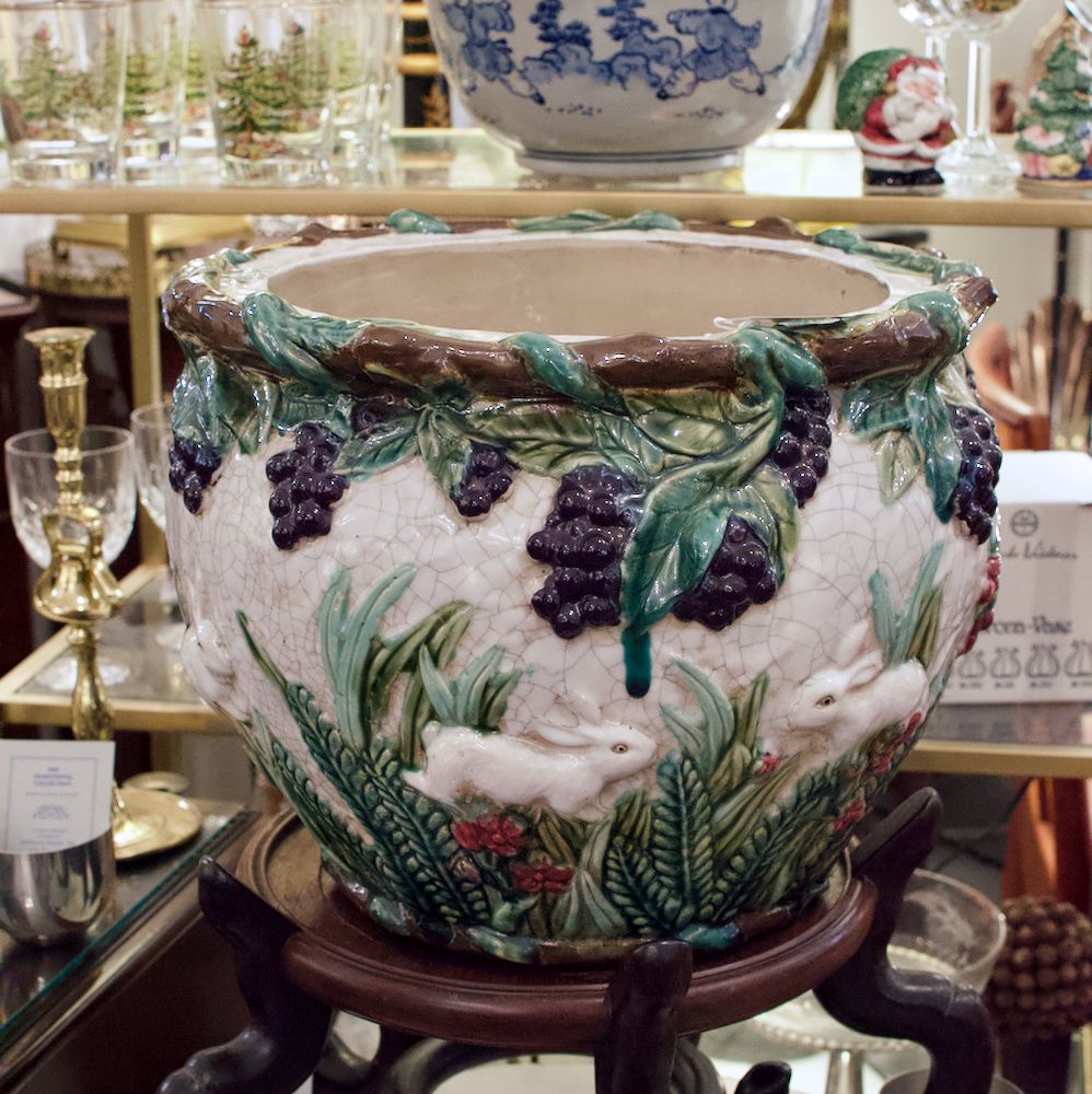 Shop Large vintage majolica style bunny rabbit planter | Hunt & Gather